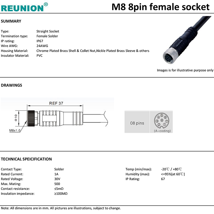 M8 Connector Male Solder Plug Cable Assembly for Industrial Machine ...