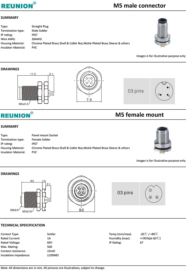 M5 3pins terminal connector female panel mount socket - SHENZHEN ...