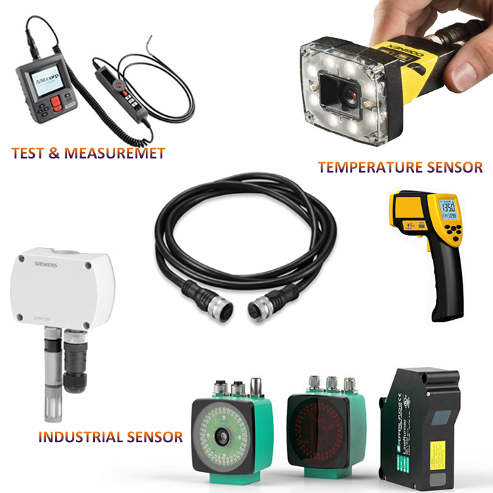 Straight male female M8 5pin sensor connector with custom cable ...